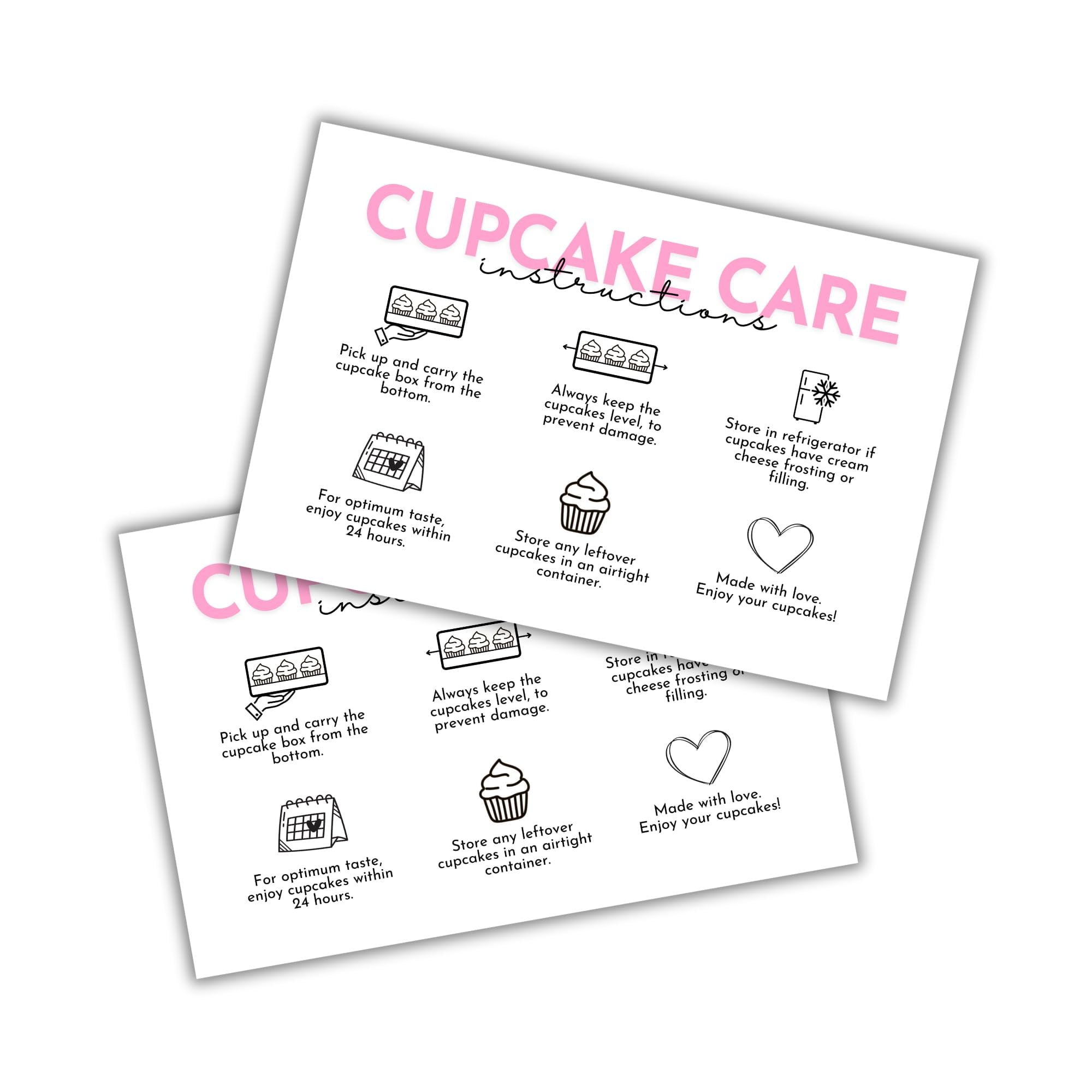Cupcake Care Instruction Guide Cards 30 pk 4x6 Bakery Dessert Storage ...