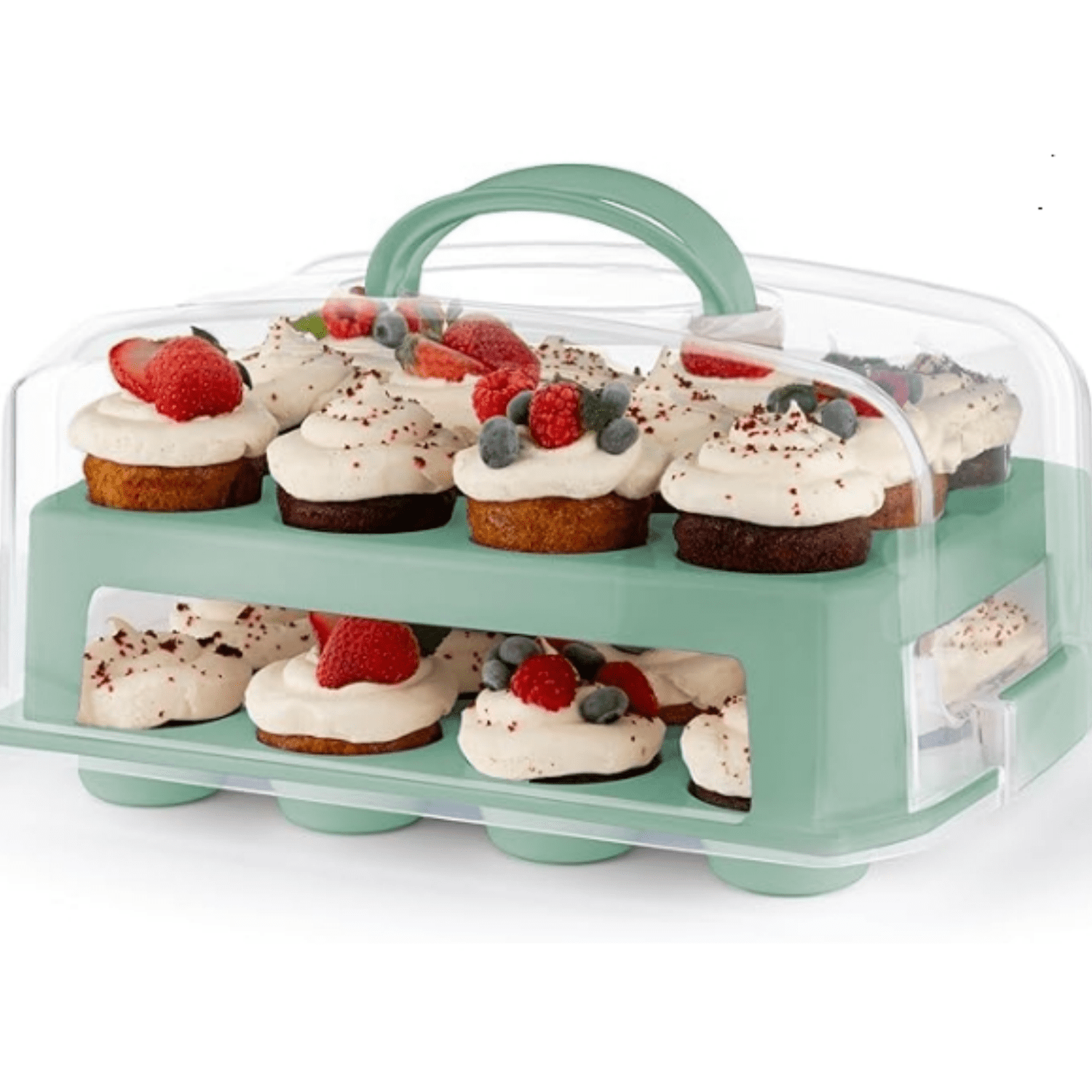 Cupcake Carrier 24 Count - Cupcake Holder with Lid & 2 Handles, Stylish Two-Tier Cupcake Carrier ...