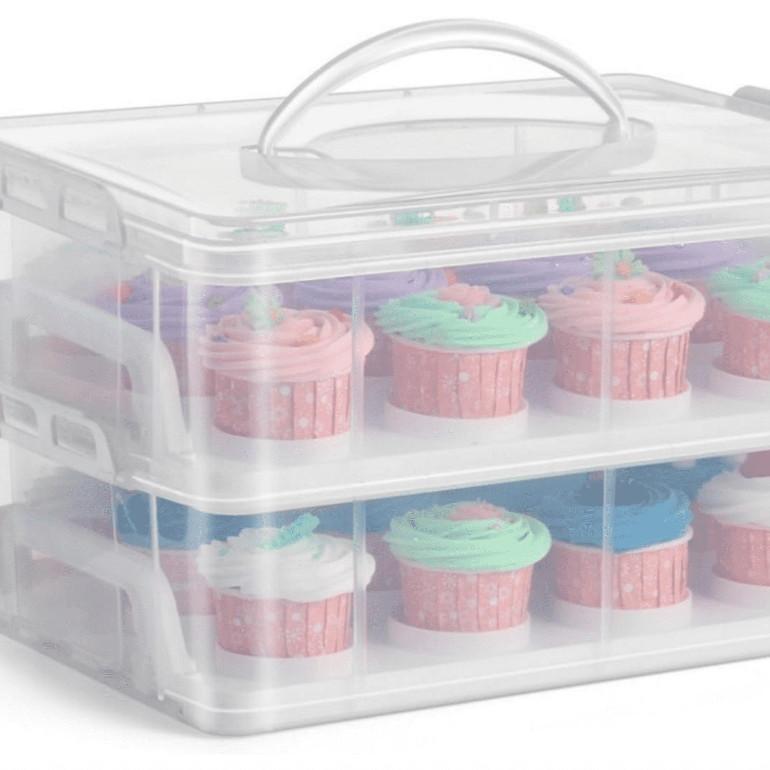 Cupcake Carrier, Cupcake Holder for 24 Cupcakes, Portable and Rectangular Cake Carrier with Lid ...