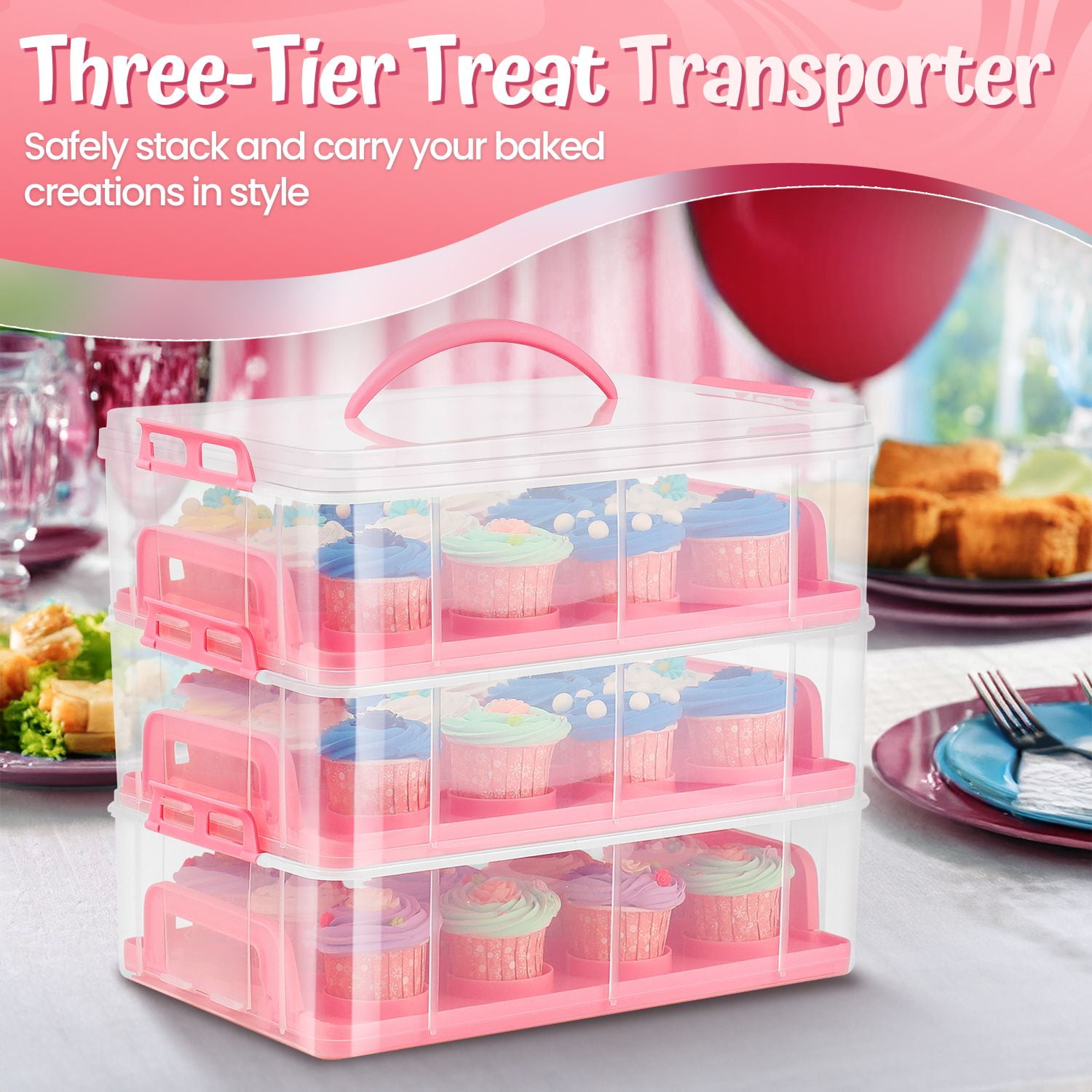 Cupcake Carrier Holder Container Box (36 Slot, 3 Tier) - 36 Cupcakes ...