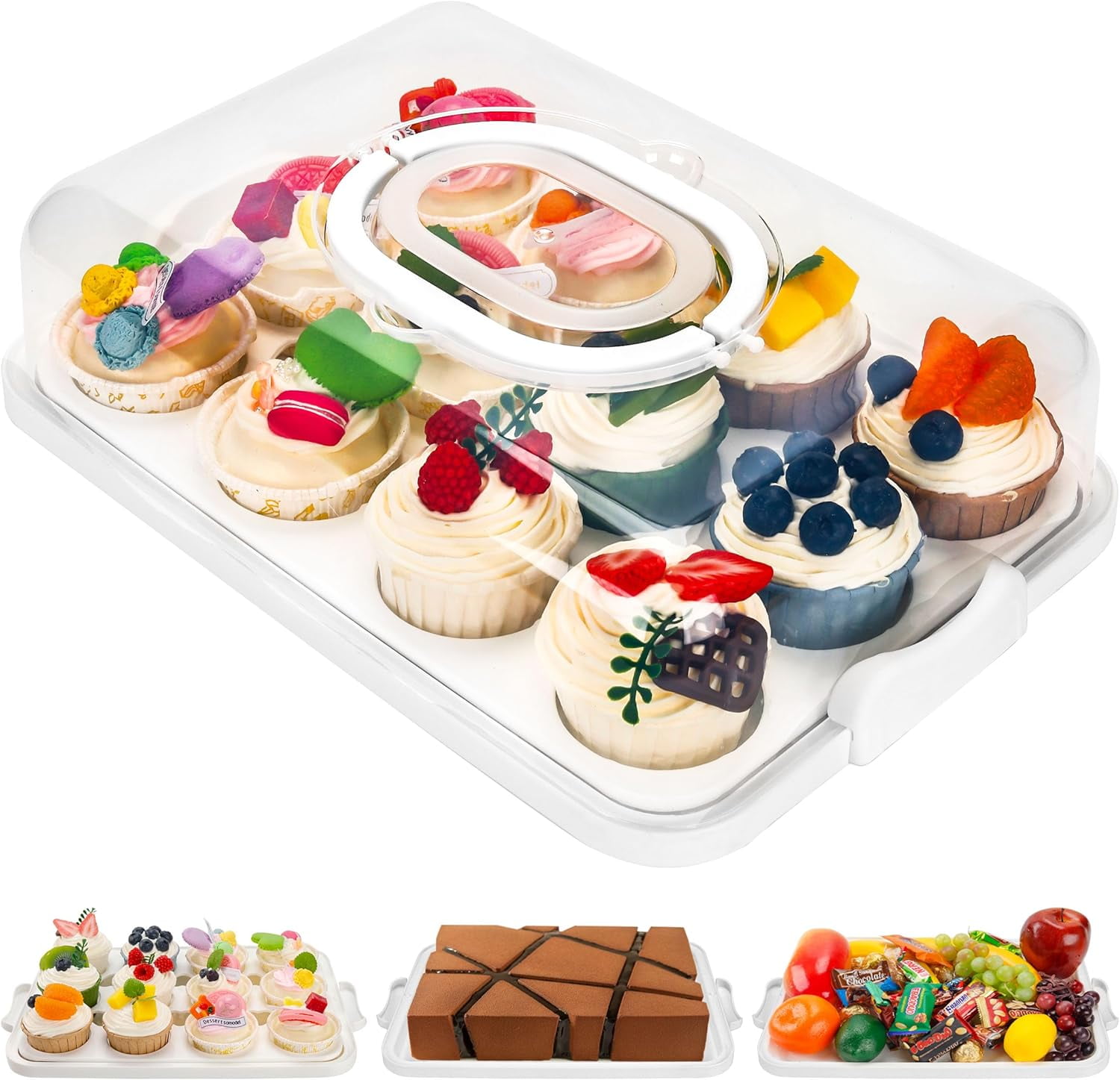 Cupcake Containers with Lid Rectangular Cake Carrier 3-in-1 ...