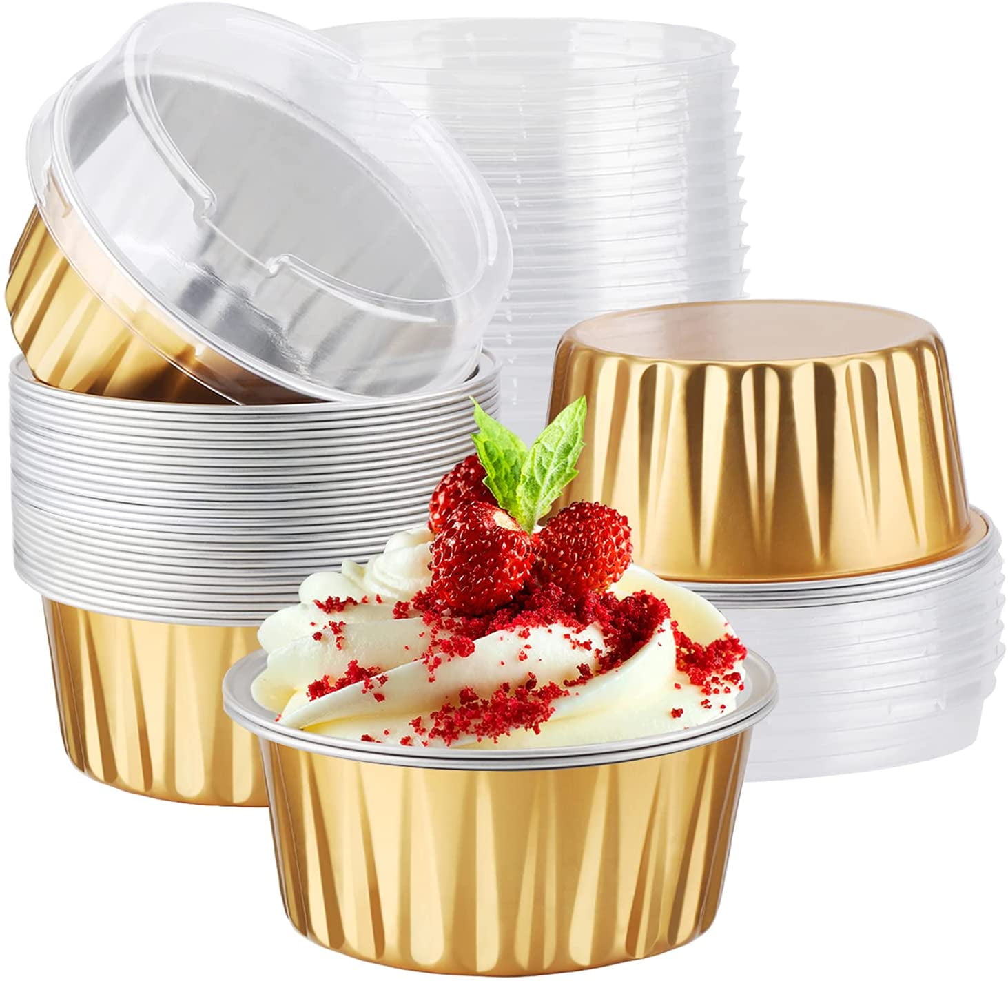 Cupcake Cups with Lids, 10-Pack Disposable Dessert Cups, 120ml with ...