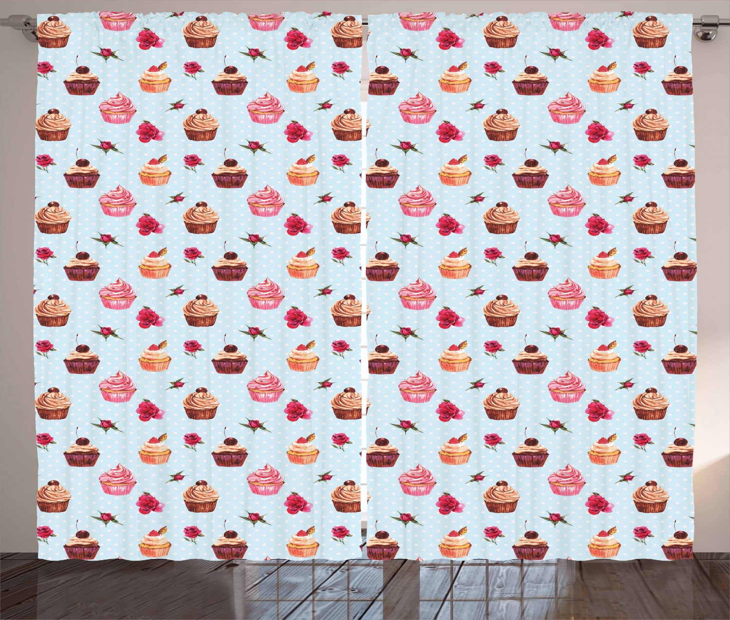 Ambesonne Cupcake Curtains 2 Panel Set, Valentines Lovers Muffins, 108 ...