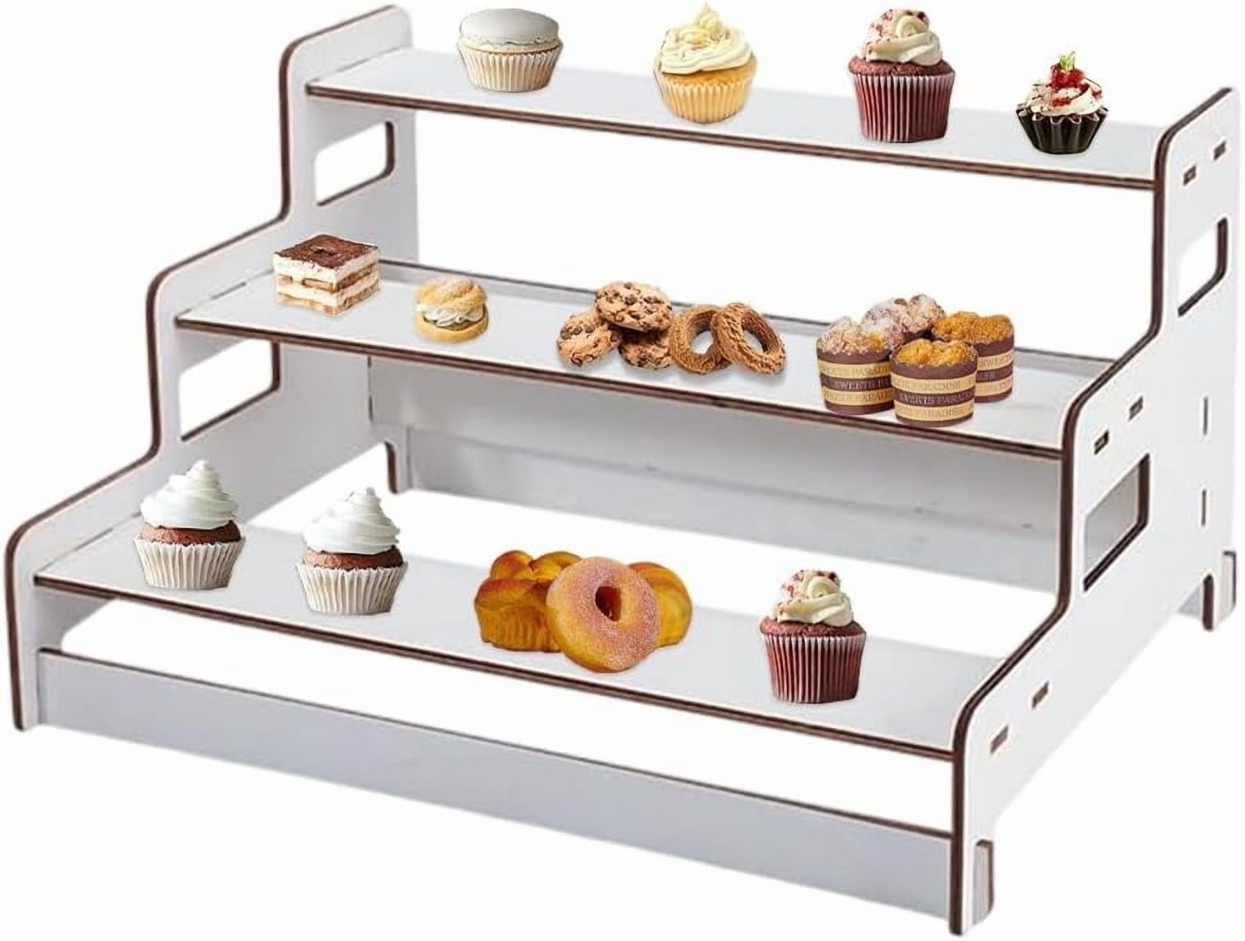 Cupcake Display Stand 3 Tier Stepped Wood Display Stand White Rustic ...