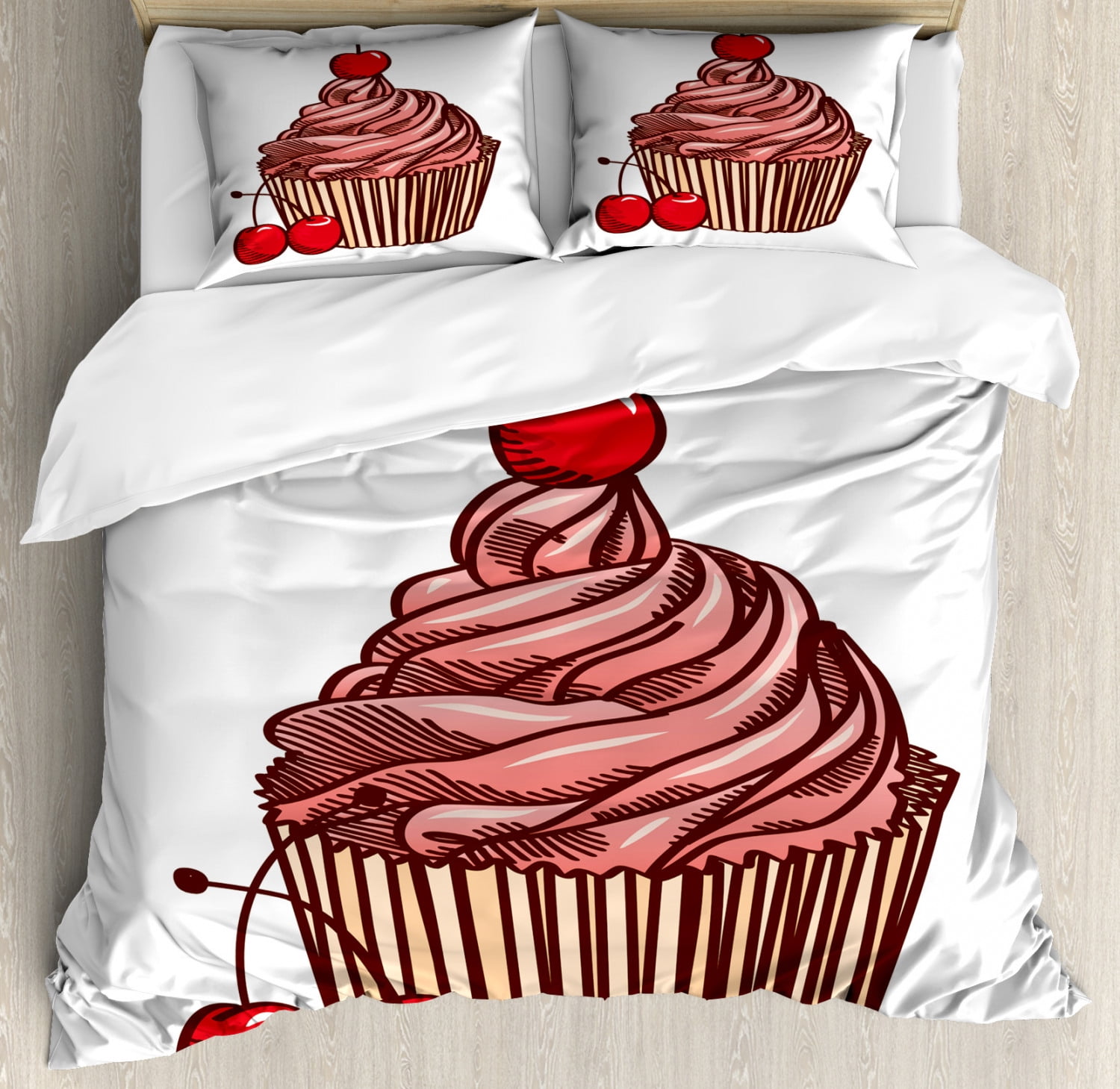 Cupcake Duvet Cover Set Queen Size, Delicious Cake with Icing and ...