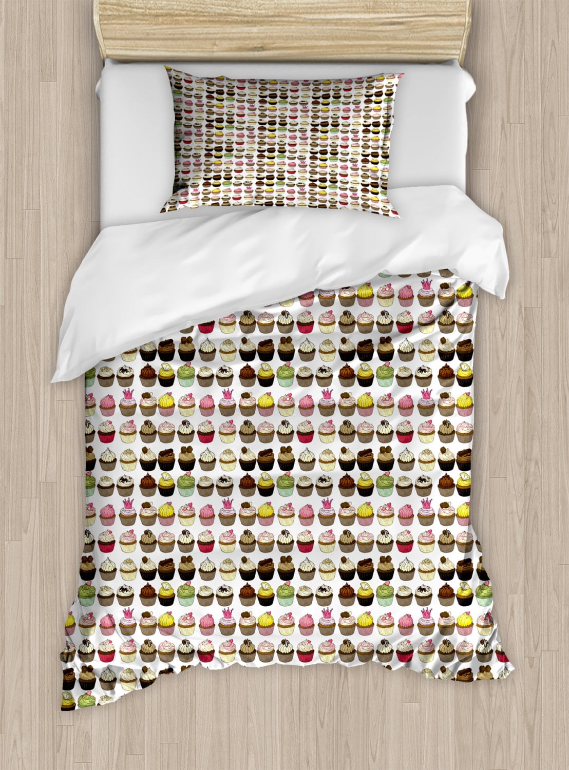 Cupcake Duvet Cover Set Twin Size, Chocolare Muffin Vanilla Cream Lemon ...