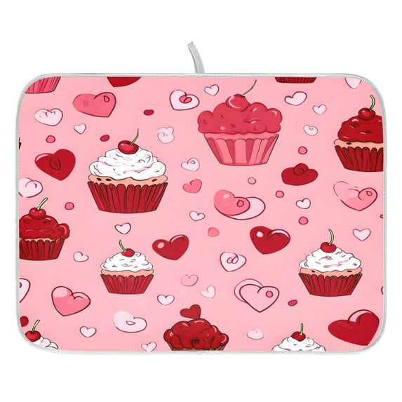 Cupcake Heart Design Drying Dish Mat Quick Drying Absorbent Soft ...