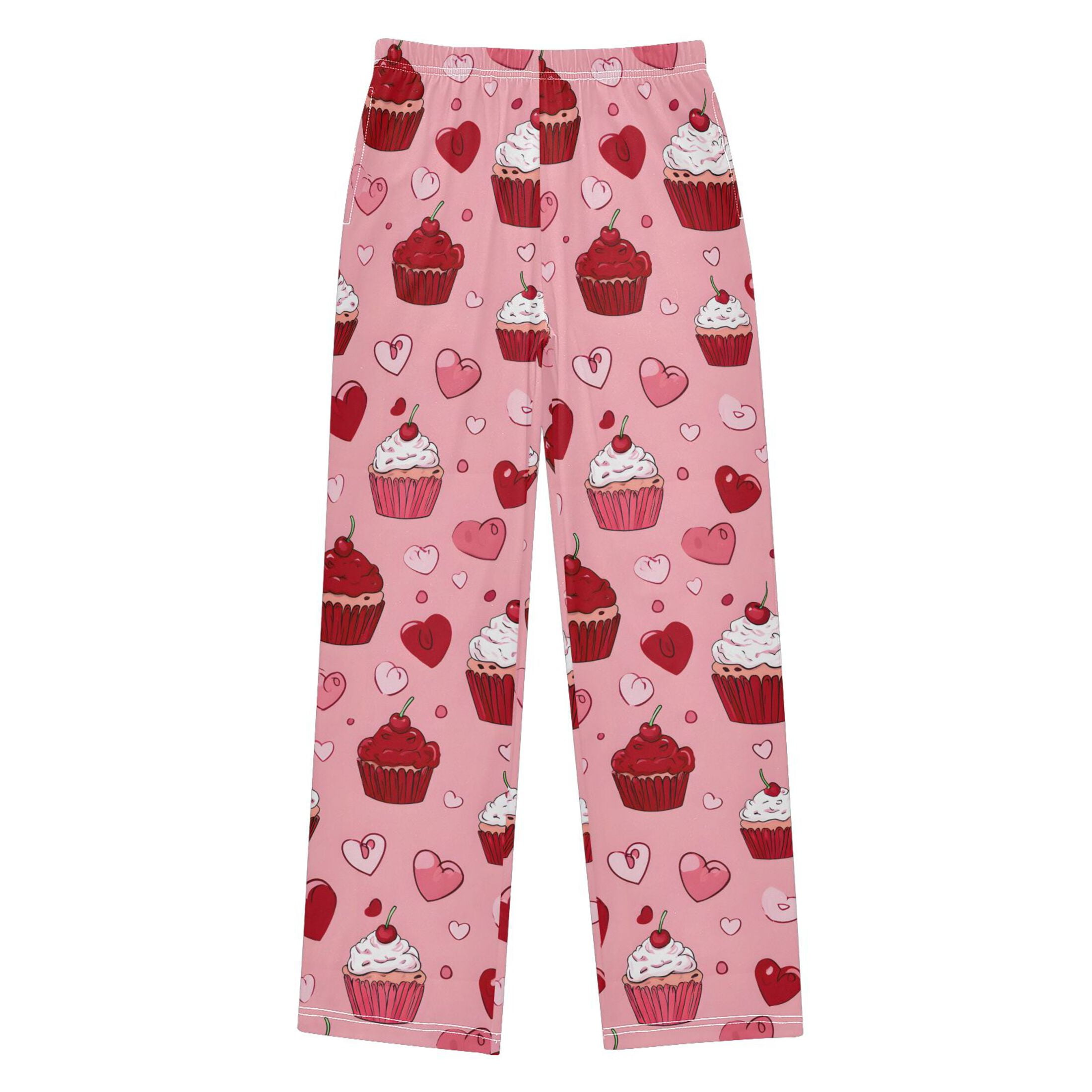 Cupcake Heart Design Pajama Pants Soft Lightweight Lounge Pants Bottoms ...