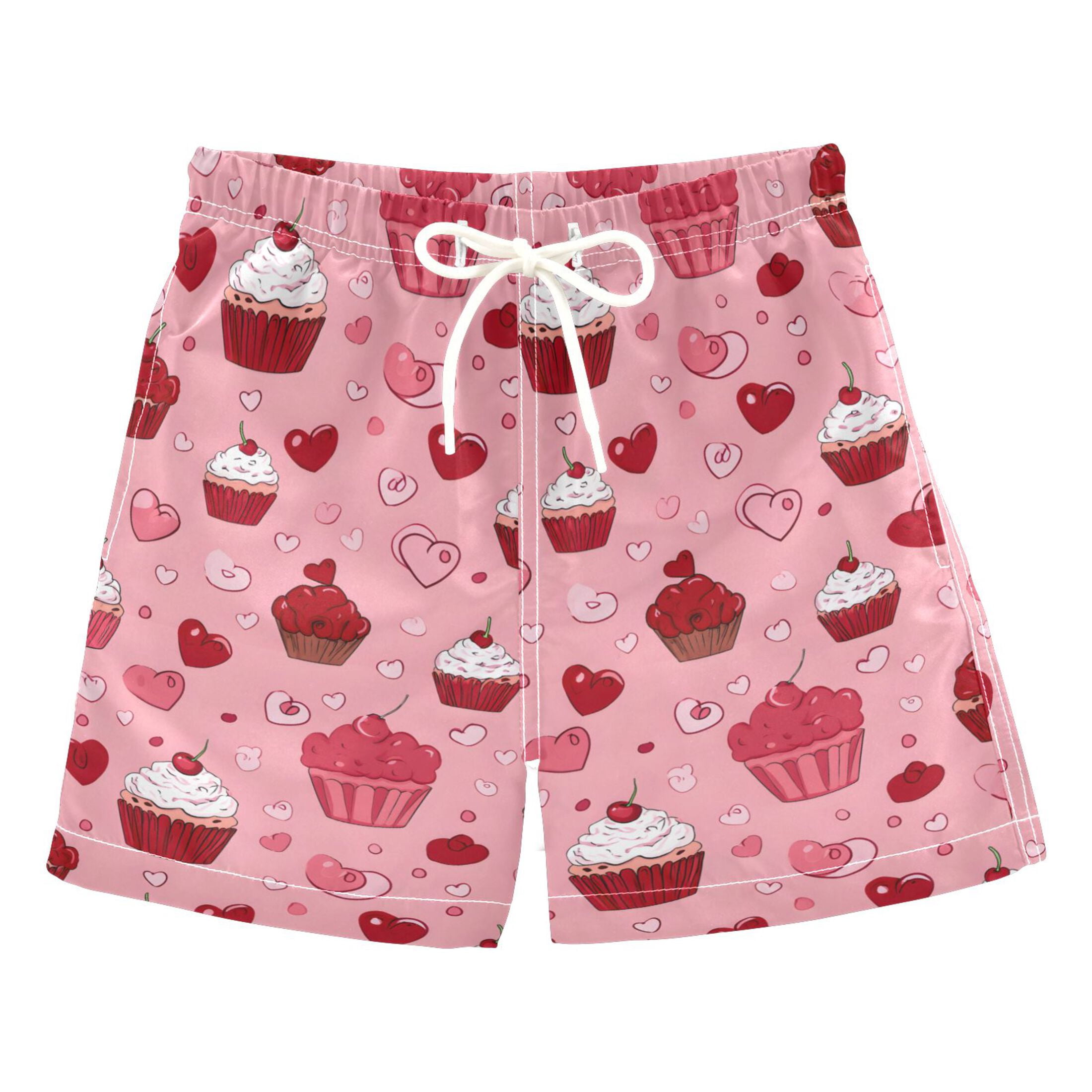 Cupcake Heart Design Swim Trunks Quick Dry Beach Pool Board Shorts ...