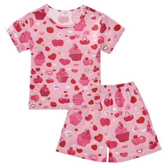 Cupcake Heart Sweet Summer Pajama Set Soft Cotton Short Sleeve ...