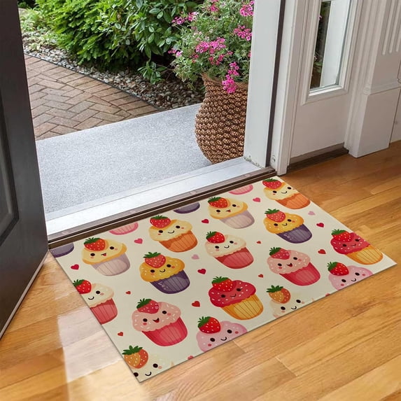 Cupcake Indoor Door Mat Non Slip Kawaii Strawberry Cupcakes Non Woven ...
