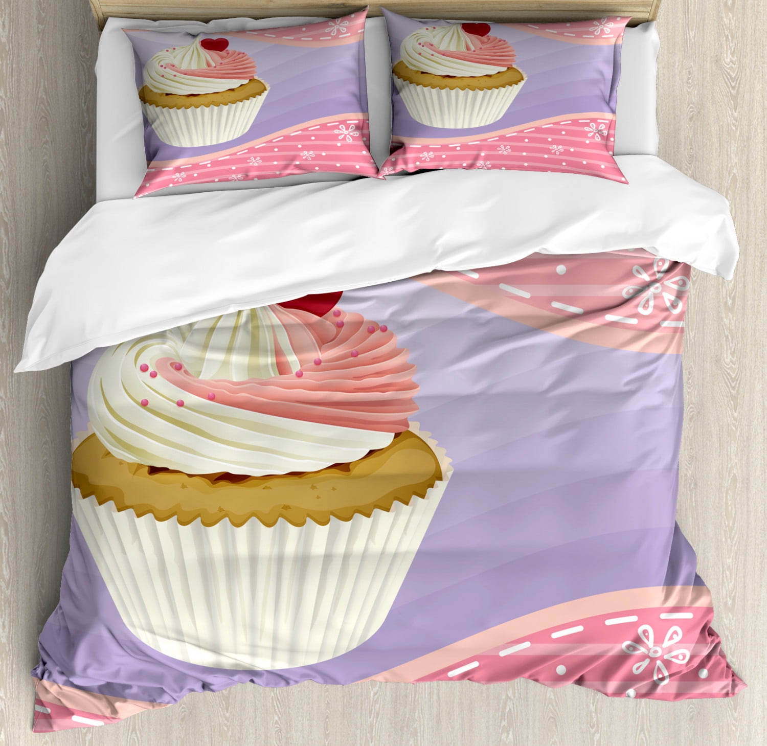 Cupcake King Size Duvet Cover Set, Yummy Cake with Creamy Topping ...