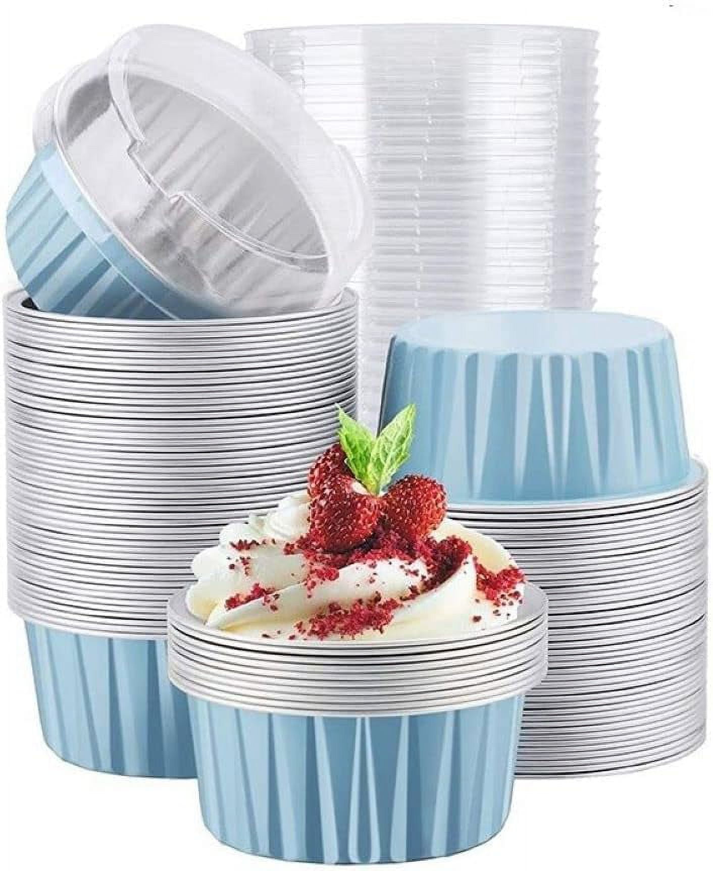 Cupcake Liners with Lids 100Pack 125ml Disposable Aluminium Foil Baking ...