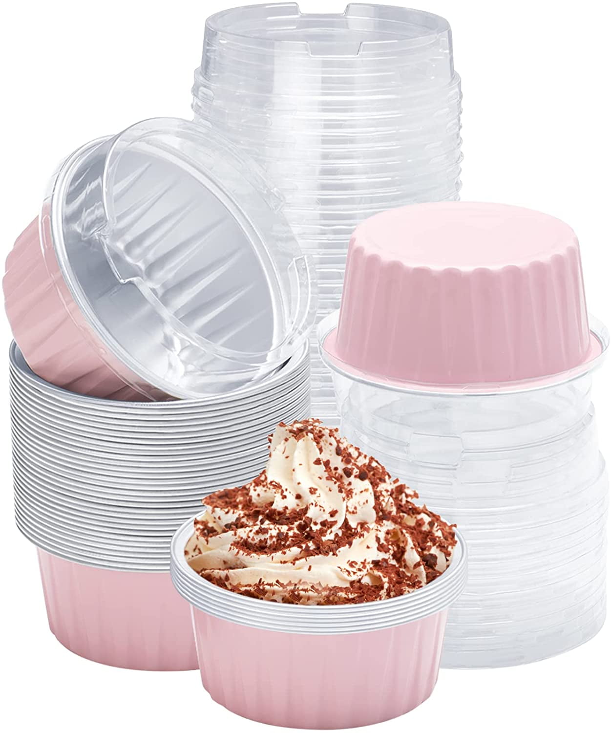 Cupcake Liners with Lids, 30pcs 5 oz Aluminum Foil Baking Cups, Pink ...