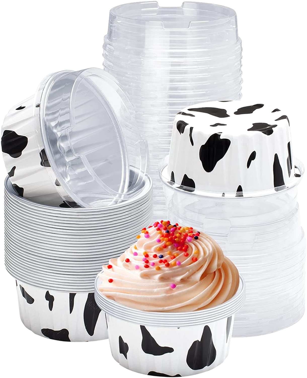 Cupcake Liners with Lids, 30pcs 5 oz Aluminum Foil Baking Cups, White ...