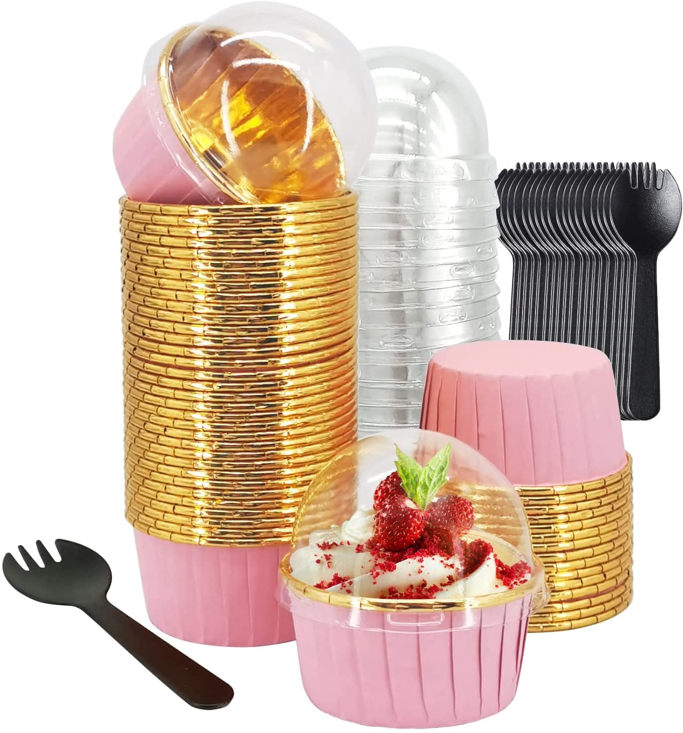 Cupcake Liners with Lids 50 Pack,5oz Large Foil Cupcake Cups Muffin ...