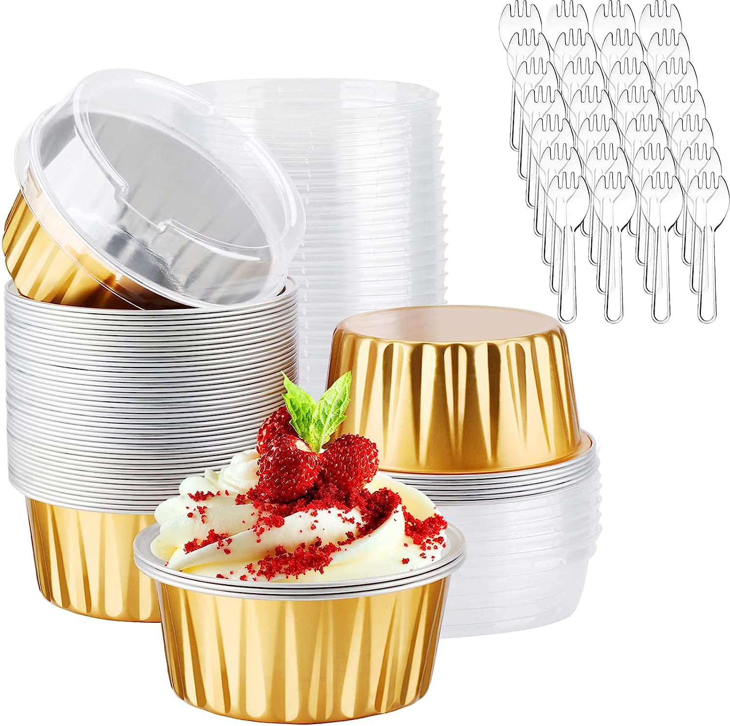 Cupcake Liners with Lids, 5oz 50 Pack Mini Muffin Liners Aluminum Foil ...