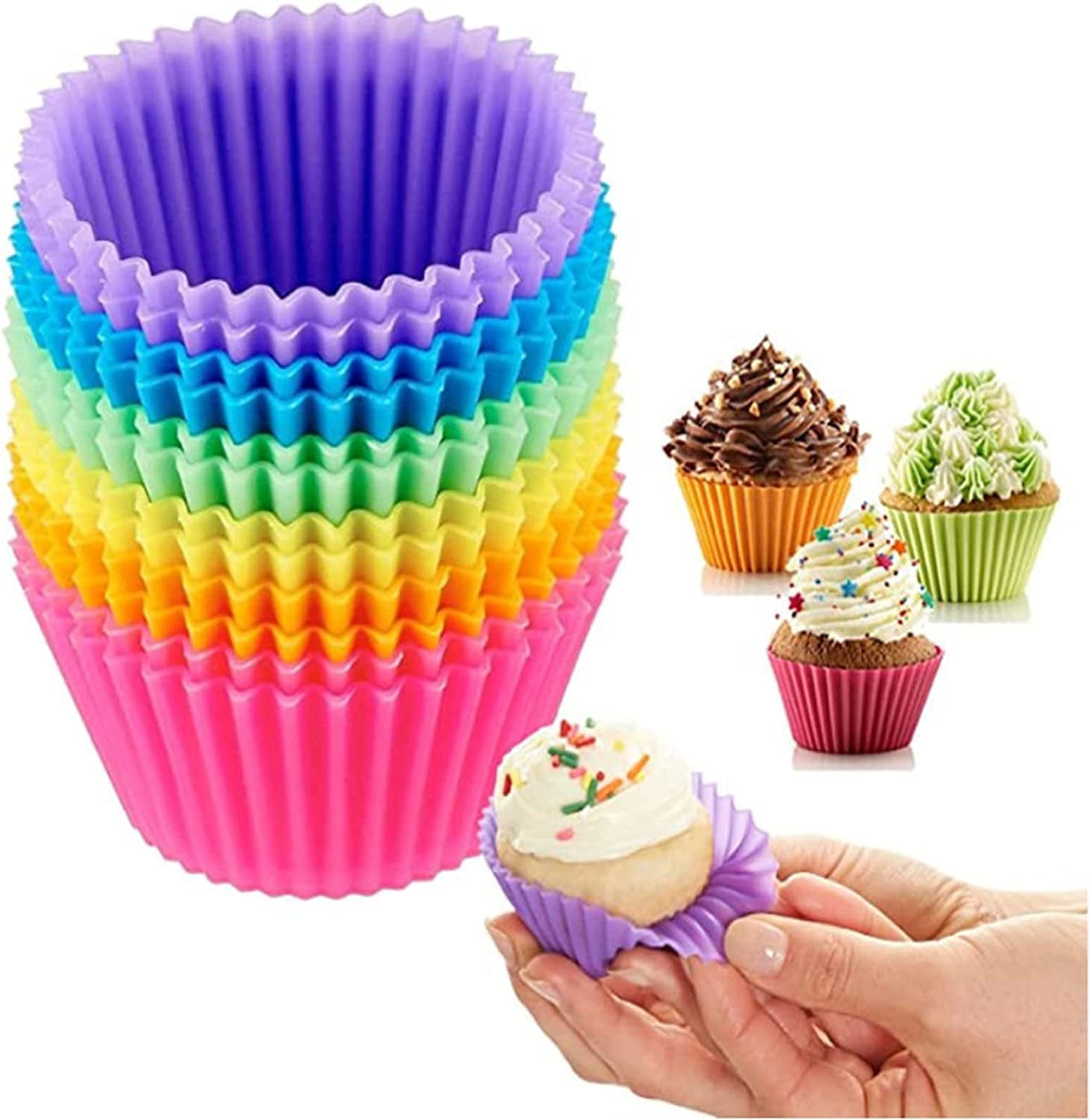 Ziediop Silicone Baking Cups, Reusable Mini Cupcake Liners, Rainbow ...