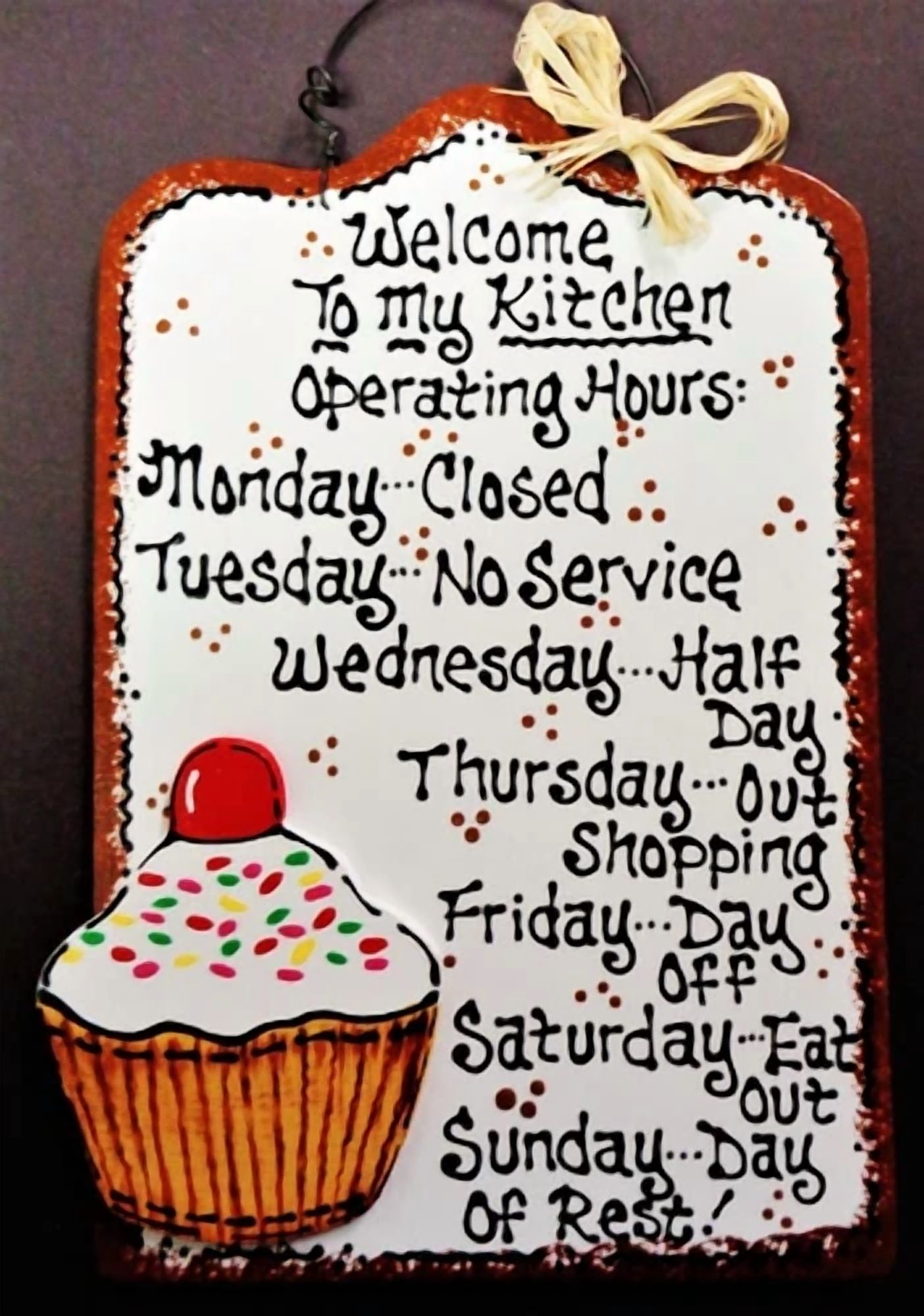 Cupcake Overlay Kitchen Operating Hours Sign Plaque Wall Art Hanger ...