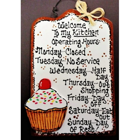Cupcake Overlay Kitchen Operating Hours Sign Plaque Wall Art Hanger ...