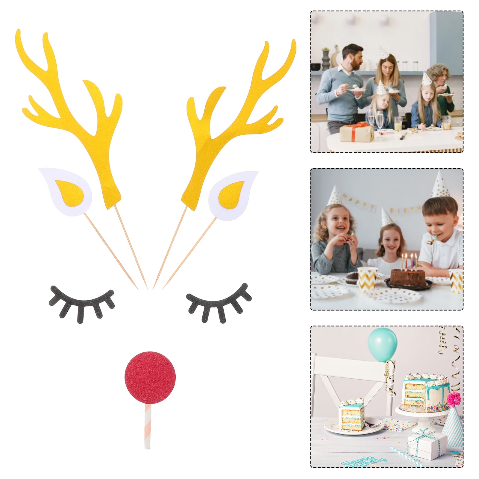 Cupcake Pick, 5 Sets Glitter Elk Cake Decoration Antler Cupcake Toppers ...