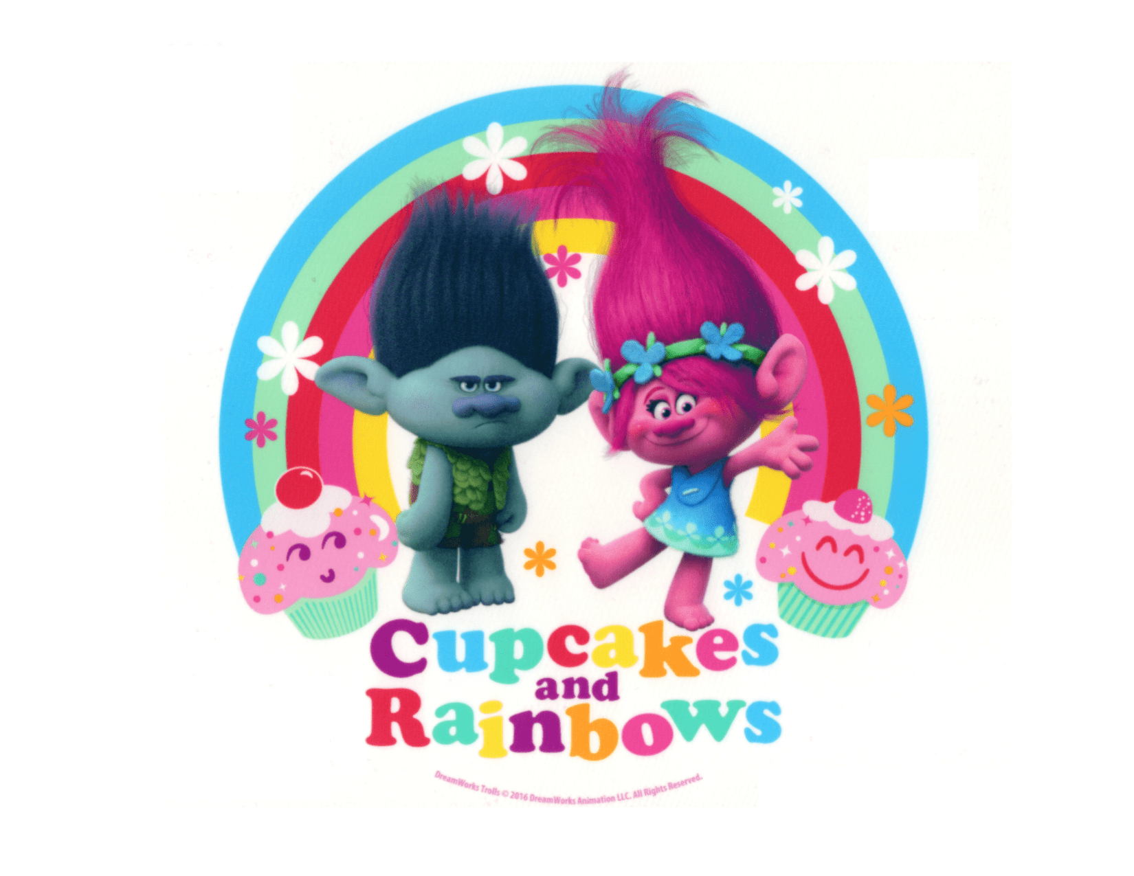 Cupcake & Rainbows Trolls Edible Cake Topper- 1/4 Sheet - Walmart.com