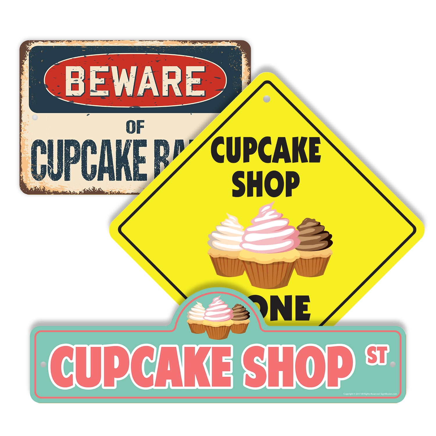 Cupcake Shop (3 Pack) Large Plastic Street Sign Crossing Sign Warning ...