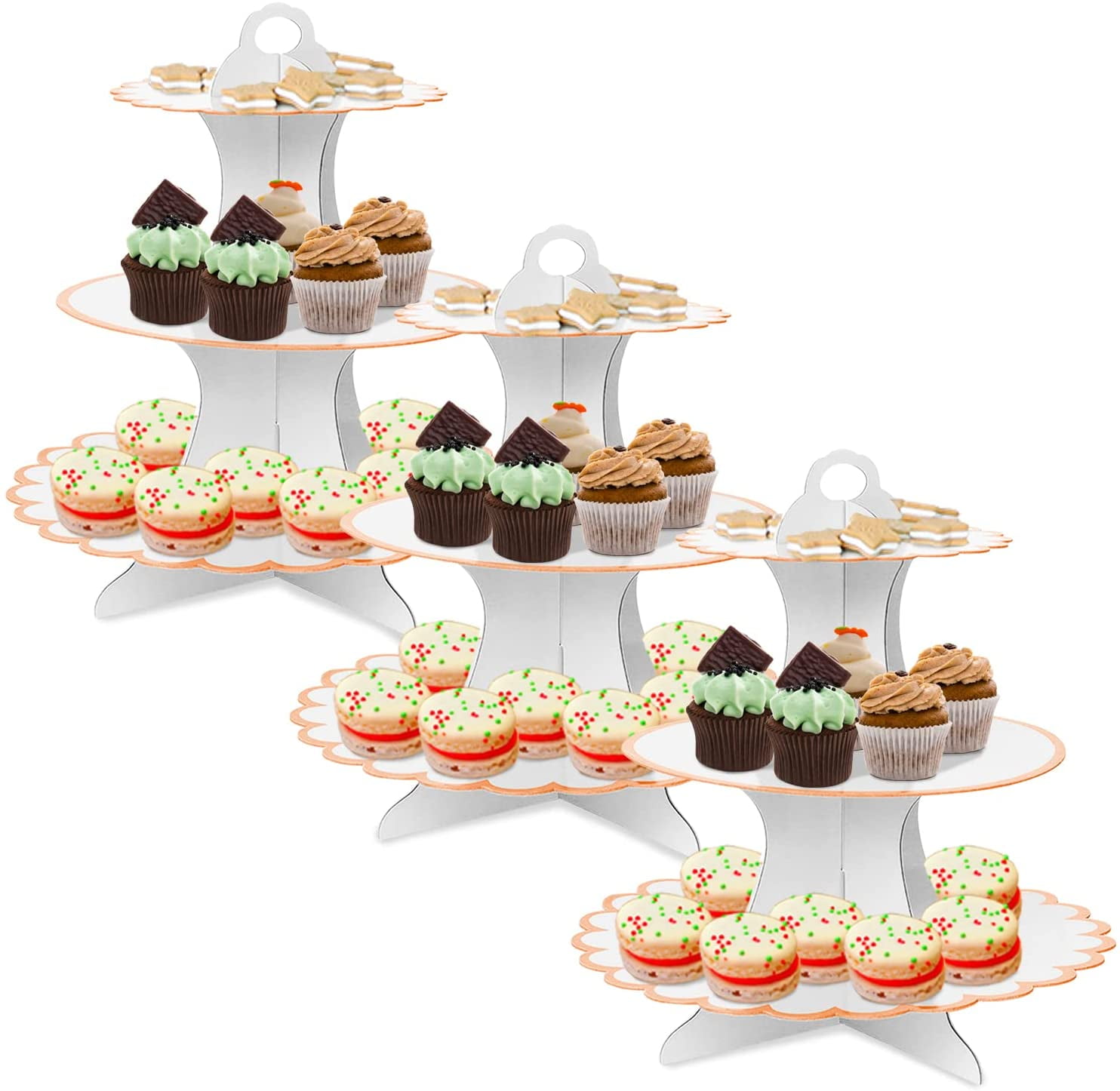 Cupcake Stand,3 Set Of Cardboard 3-Tier Dessert Plates Mini Cakes Fruit ...
