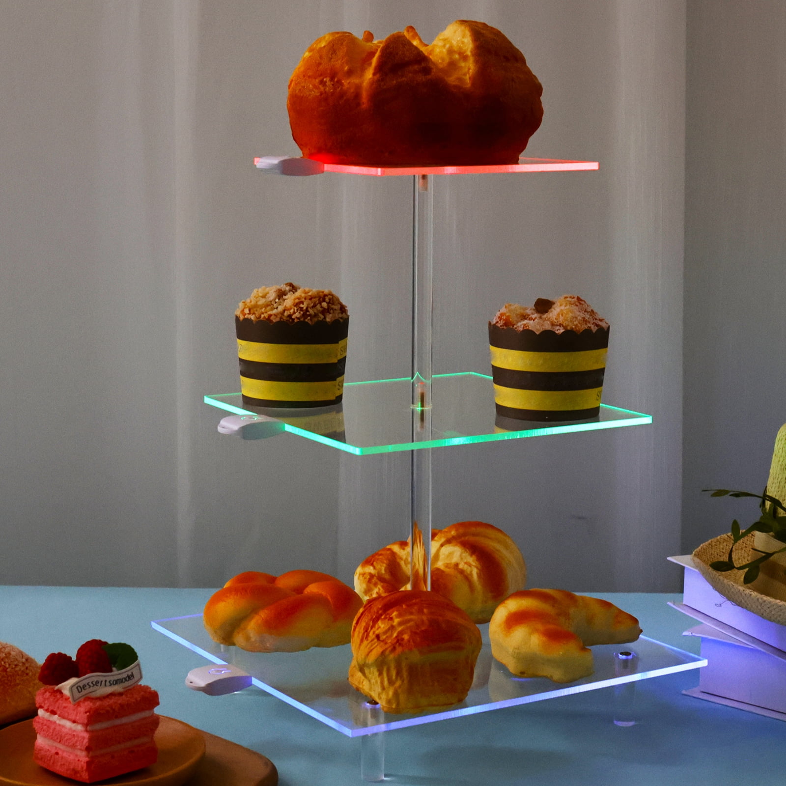 Cupcake Stand 3 Tier Cupcake Tower with LED Light Clear Acrylic Dessert ...