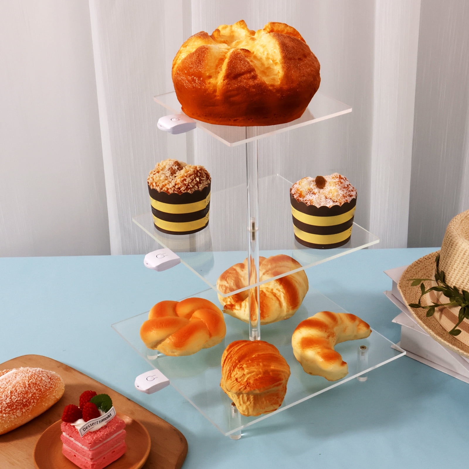 Cupcake Stand 3 Tier Cupcake Tower with LED Light Clear Acrylic Dessert ...