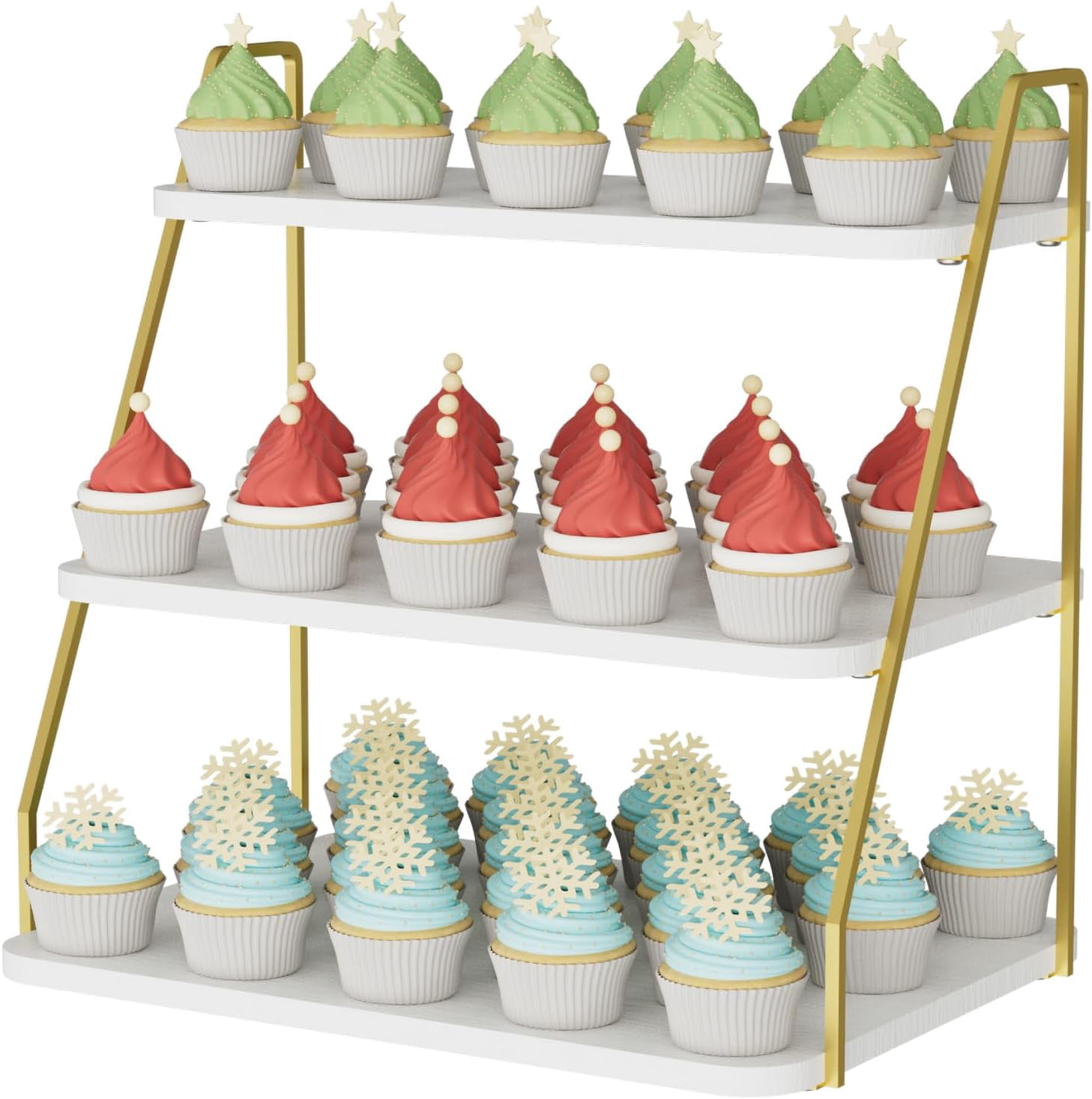 Cupcake Stand, 3-Tier Dessert Stand for 55 Cupcakes, Wood & Metal Tower ...