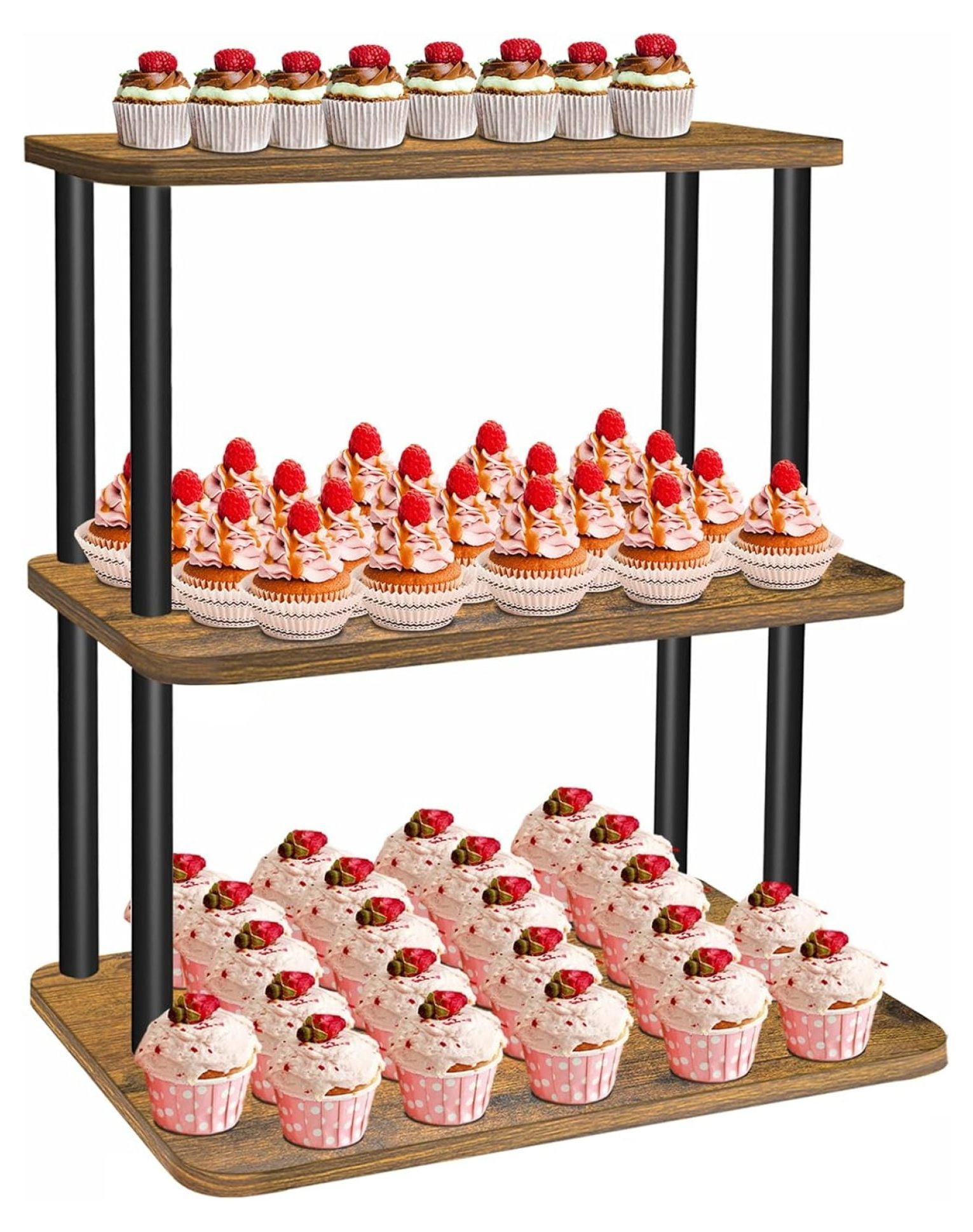 Cupcake Stand, 3 Tier Wood Cupcake Tower Stand for 50 Cupcakes Large ...