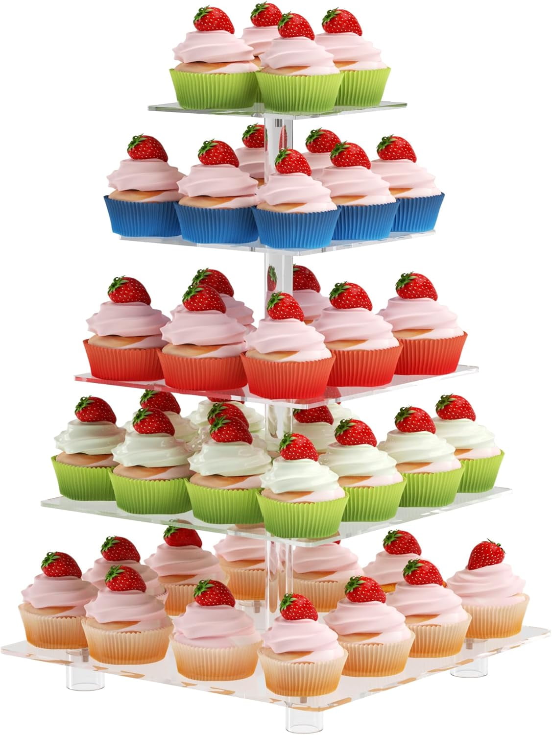 Cupcake Stand for 50 Cupcakes, 5 Tier Cupcake Holder, Large Clear ...