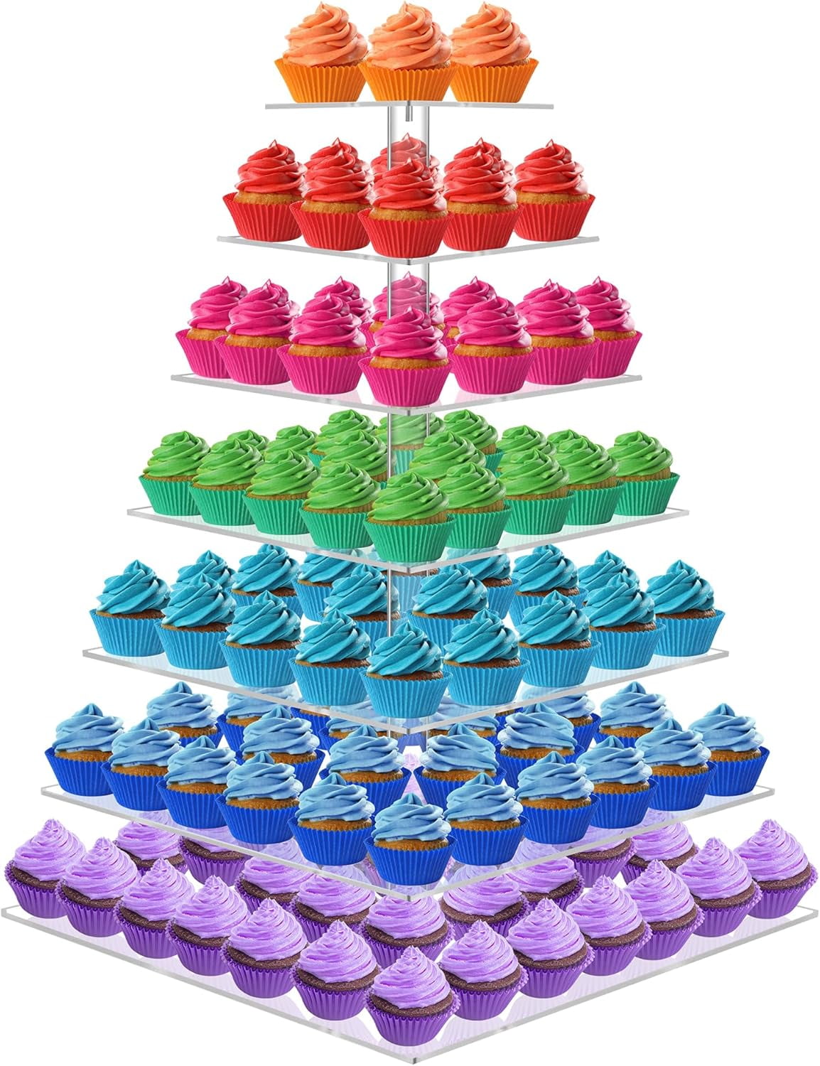 Cupcake Stand, 7 Tier Square Cupcake Stand for 160 Cupcakes, Acrylic ...