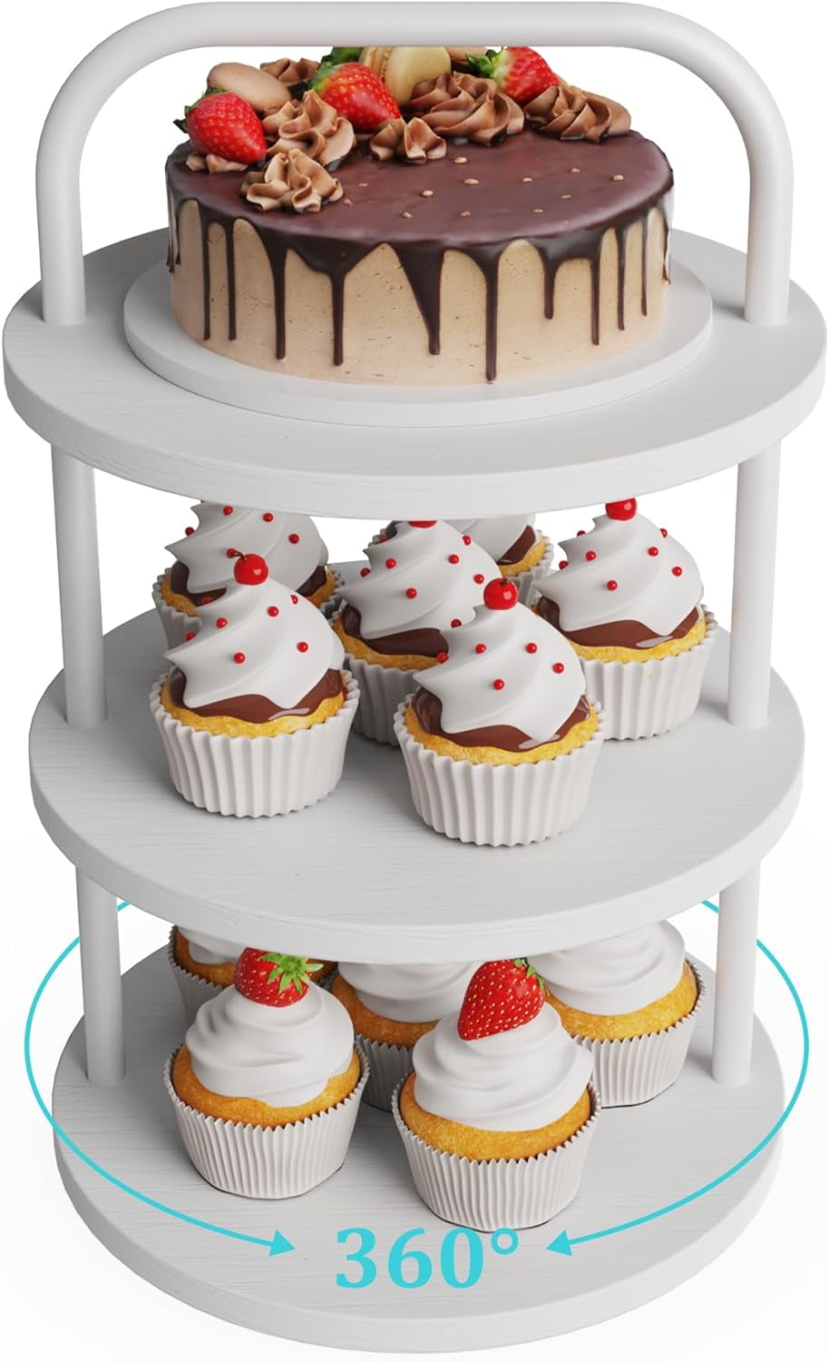 Cupcake Stand, Cupcake Stand for 50 Cupcakes, 3 Tier Rotating Round ...