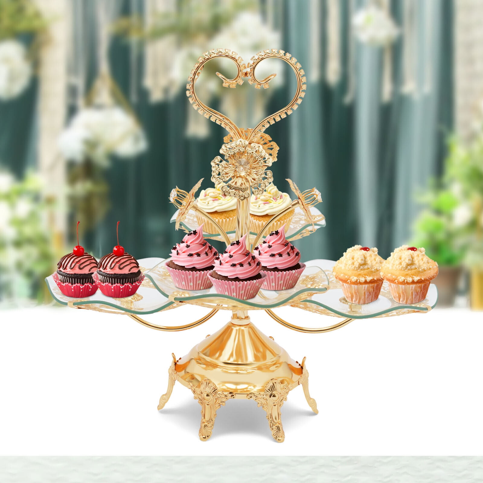 Cupcake Stand Home Buffet Dessert Tower Round Wave Glass Serving Tray ...