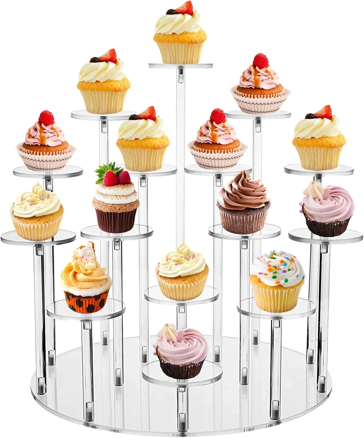 Cupcake Stand with LED Lights, 6 Tier Round Acrylic Dessert Tower ...