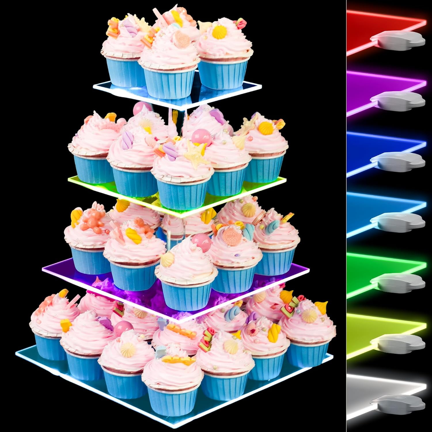 Cupcake Stand with Rechargeable Light - 4 Tiered Cupcake Tower Tree ...