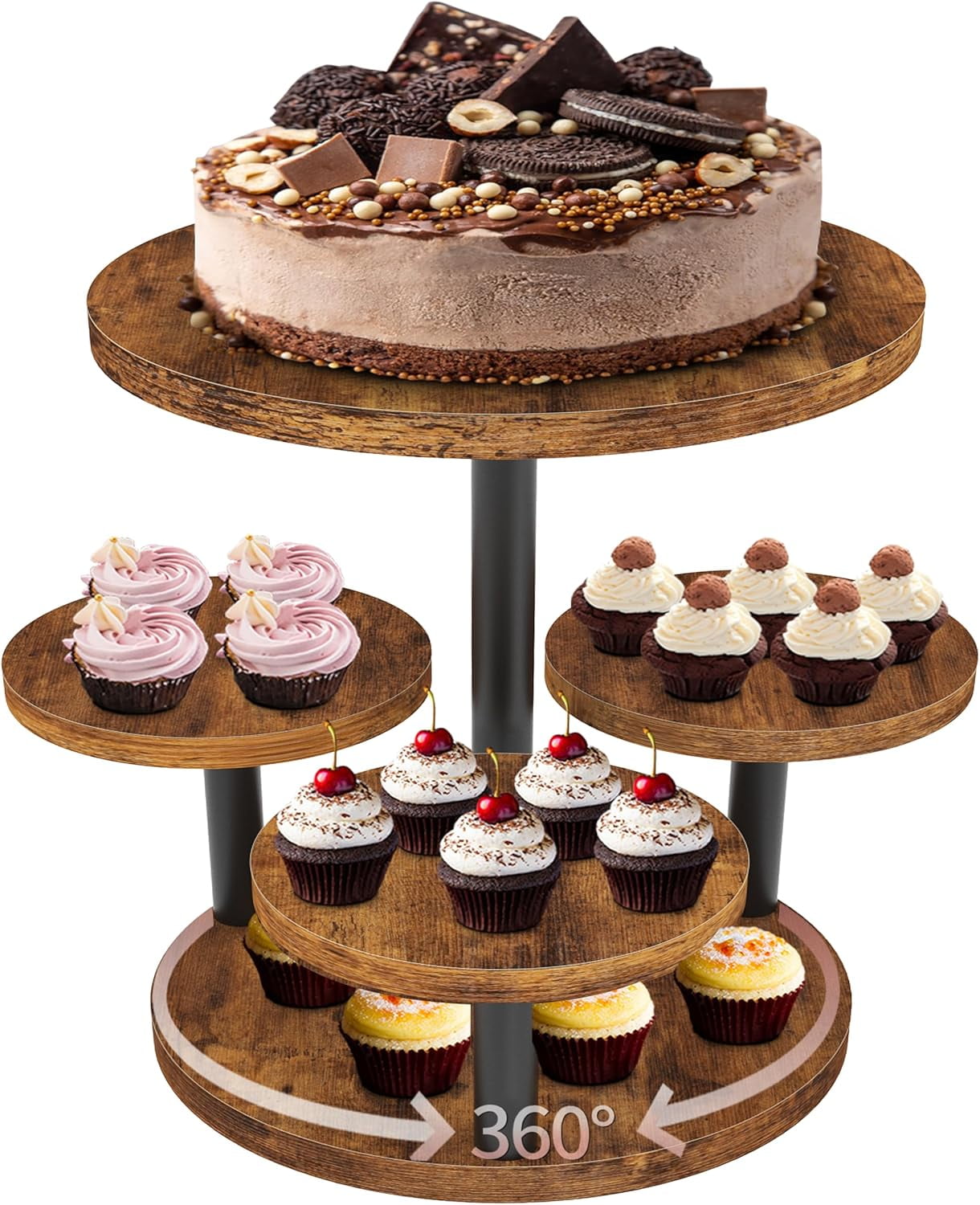 Cupcake Stand, Rotatable Cupcake Stand, Wood Cake Stand Cupcake Tower ...