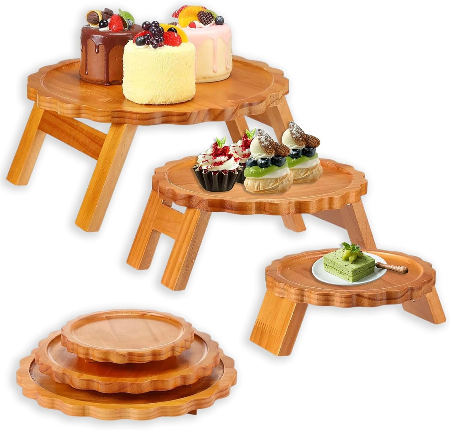 Cupcake Stand Wood 3 Tier Wooden Cake Stand Pedestal Round Tiered ...