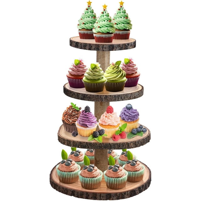 Stand Wooden Tiered Tray Stand 4 Tier Cupcake Holder Wood Cupcake Tower ...
