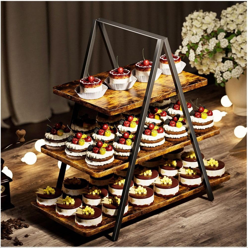Cupcake Stands 3 Tier Vintage Wood Dessert Holder Dessert Table Display ...