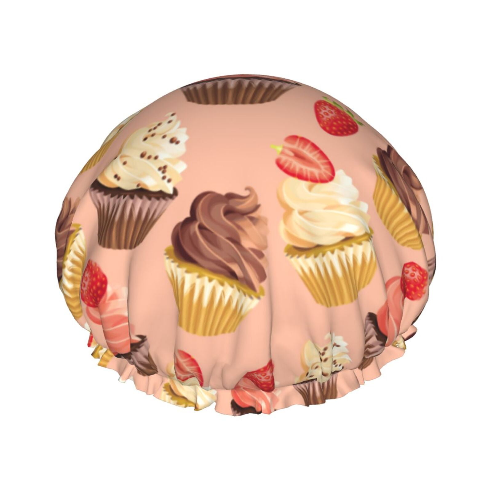 Cupcake Strawberry Print Shower Cap, Reusable Bath Hair Hat for all ...