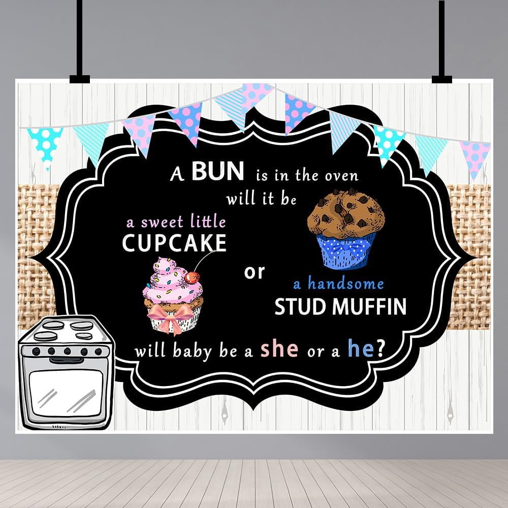 Cupcake or Stud Muffin Gender Reveal Backdrops Rustic Wood Plank Photo ...