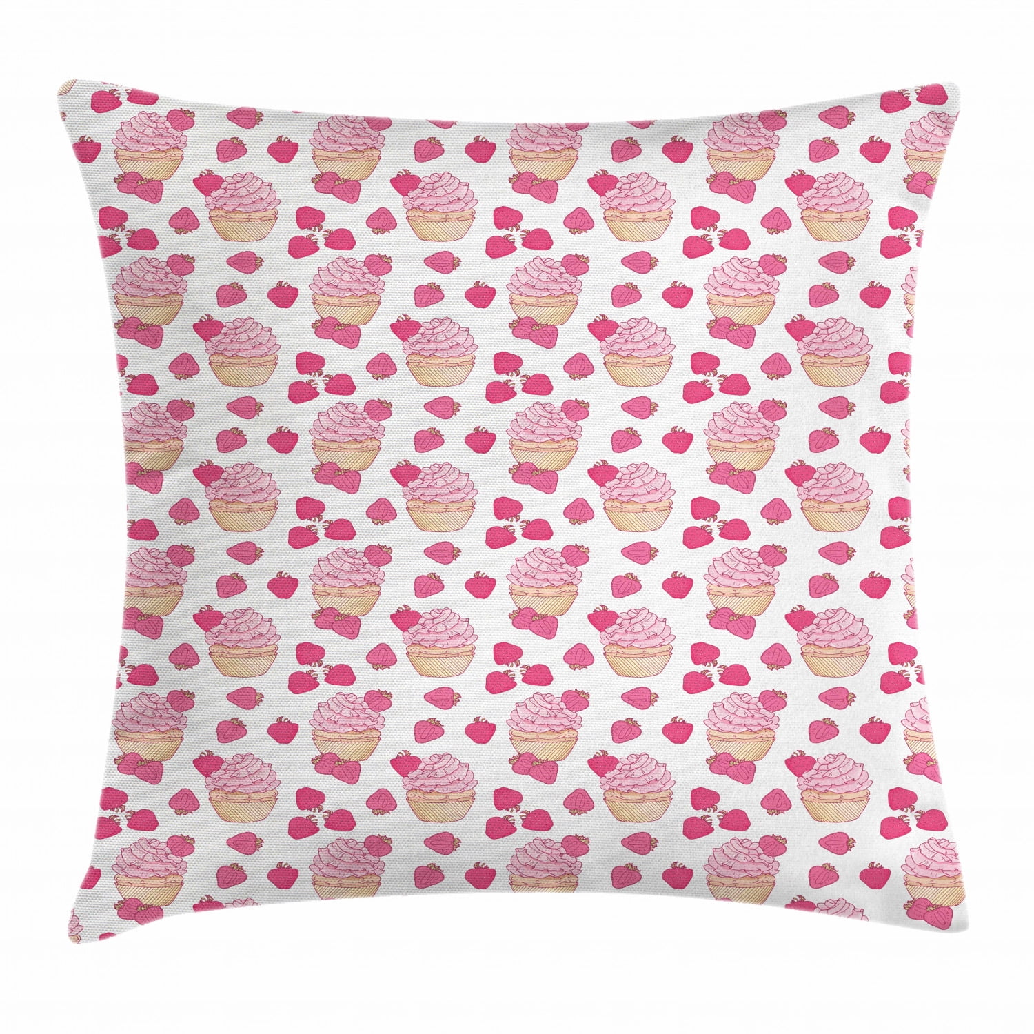 Cupcake Throw Pillow Cushion Cover, Doodle Strawberry Baked Goods ...