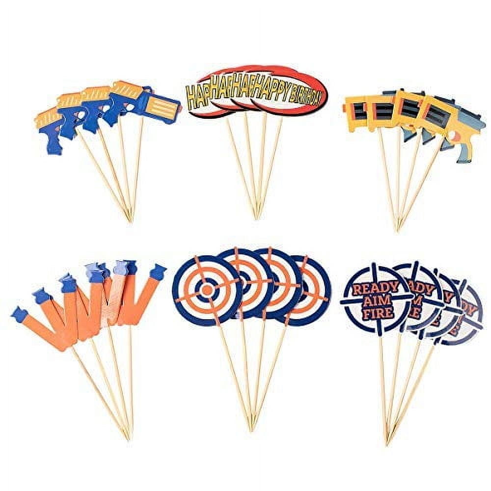 Cupcake Toppers for Dart War Party, Gun Picks Target Birthday Bullet ...