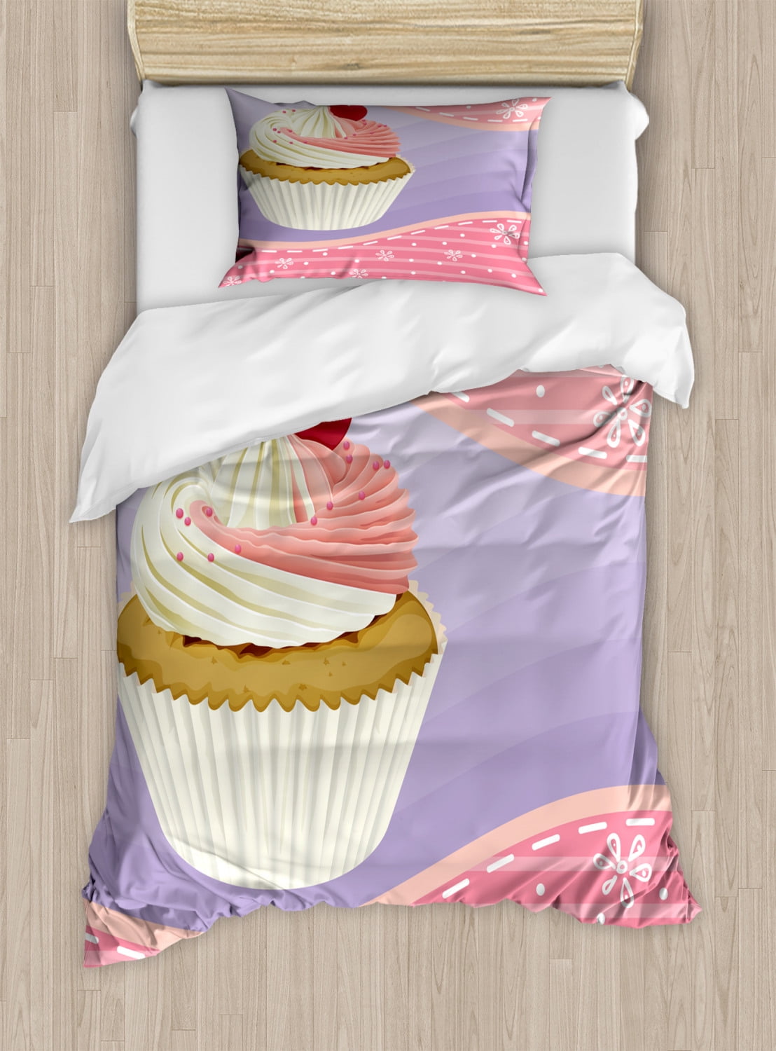 Cupcake Twin Size Duvet Cover Set, Yummy Cake with Creamy Topping ...