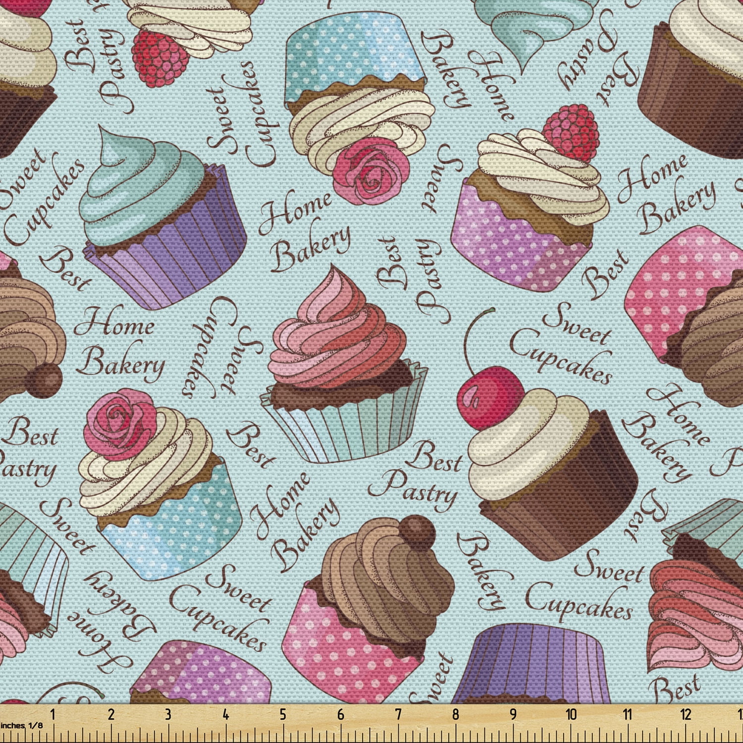 Ambesonne Cupcake Fabric by the Yard Upholstery, Pastry Cakes ...