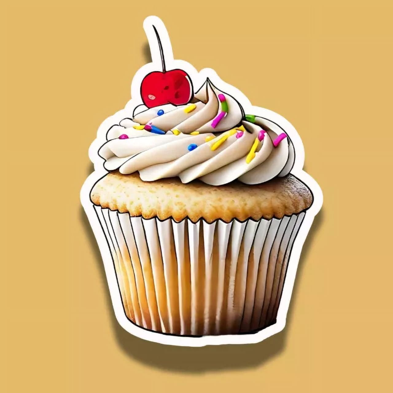 Cupcake With A Cherry Dessert Decadent Fun Sticker Phone Decal Water ...