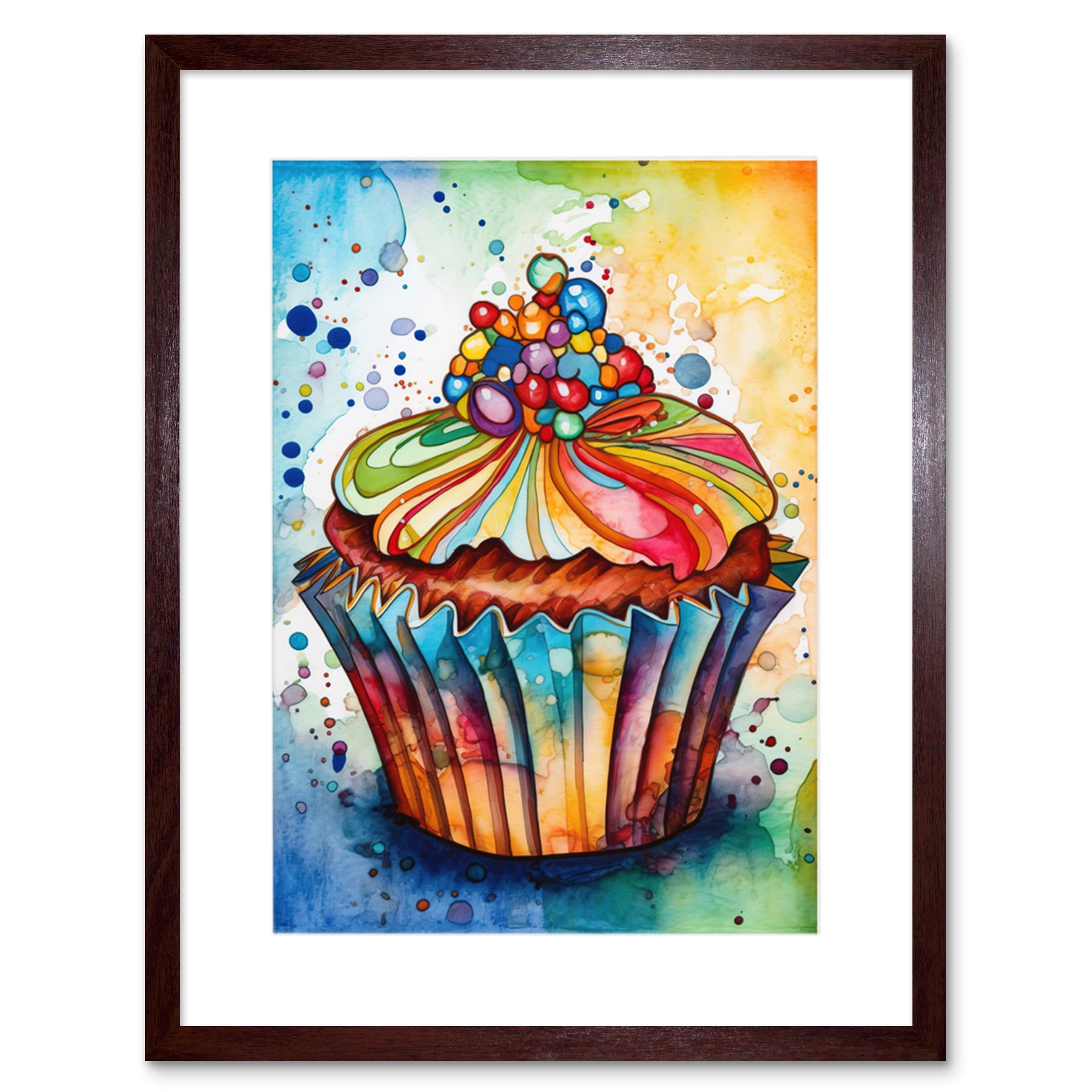 Cupcake With Sprinkles Vibrant Watercolour Painting Kitchen Artwork ...